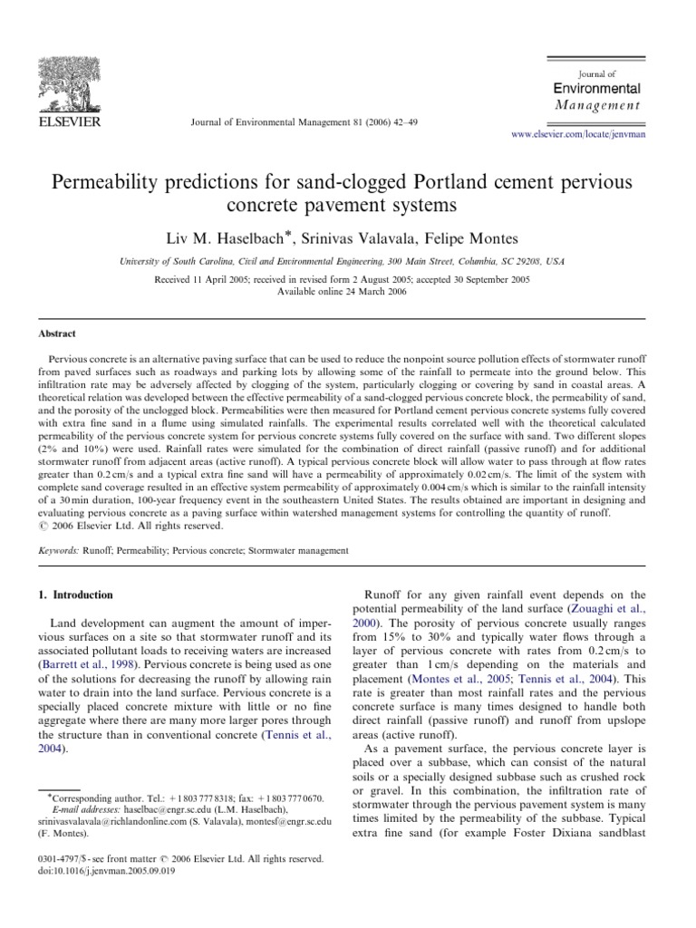 Permeability Predictions For Sand-Clogged Portland Cement Pervious ...