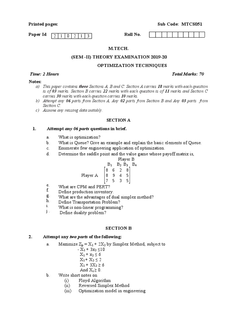 Printed Pages: Sub Code: MTCS051 Paper Id Roll No. M.Tech. (Sem - Ii) Theory Examination 2019-20 ...