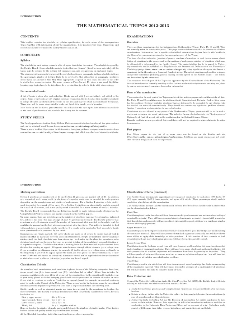 Cambridge Mathematical Tripos 2012-2013 Schedules | PDF | Group ...
