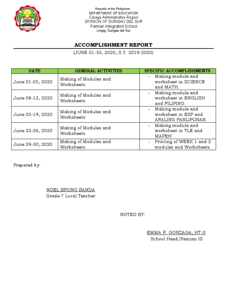 ACCOMPLISHMENT REPORT Lingig | PDF | Philippines
