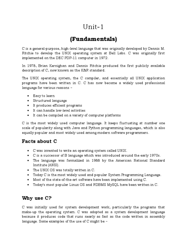 Unit-1: (Fundamentals) | PDF | Data Type | Integer (Computer Science)