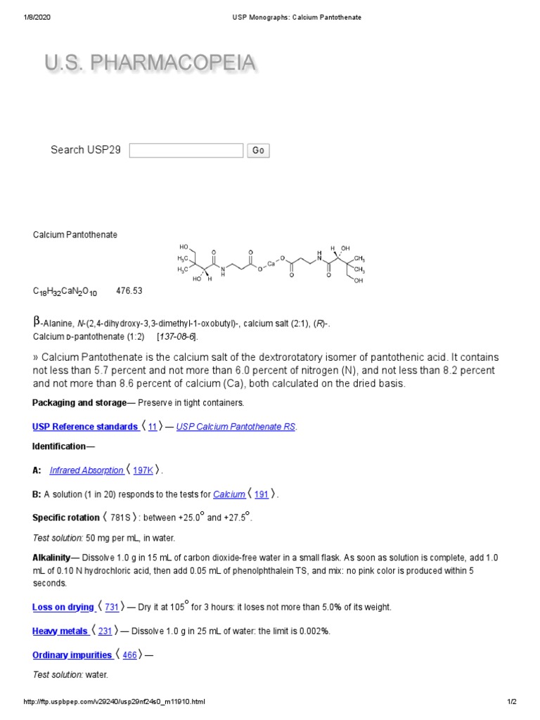 USP Monographs - Calcium Pantothenate PDF | PDF | Calcium | Magnesium