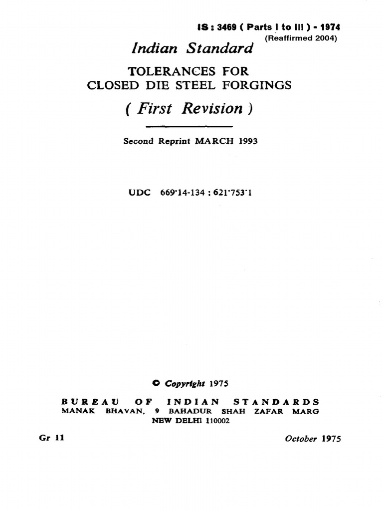 Hdian Standard: Tolerances For Closed Die Steel Forgings ( | Download ...