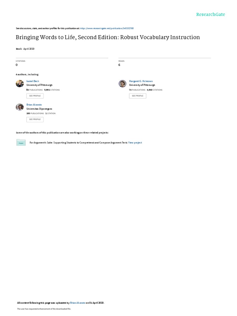 Bringing Words To Life, Second Edition: Robust Vocabulary Instruction ...