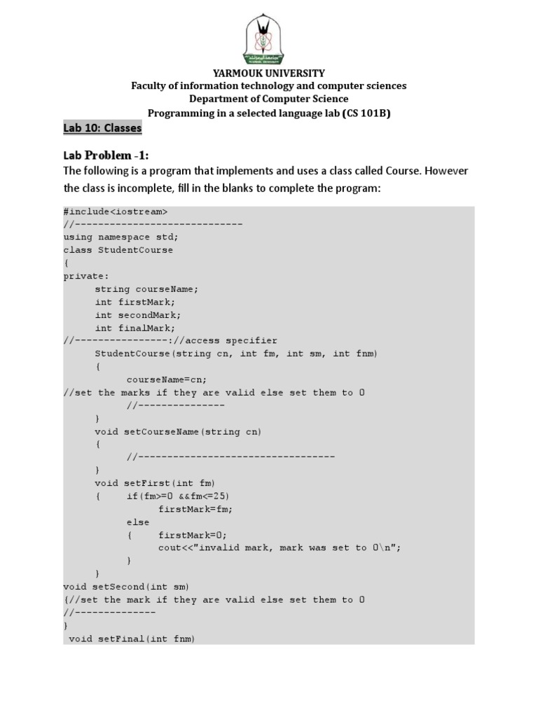 Lab 10: Classes Lab Problem - 1 | PDF | Method (Computer Programming ...