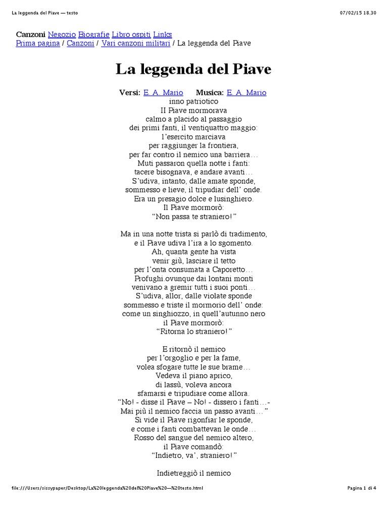 La Leggenda Del Piave - Testo PDF | PDF