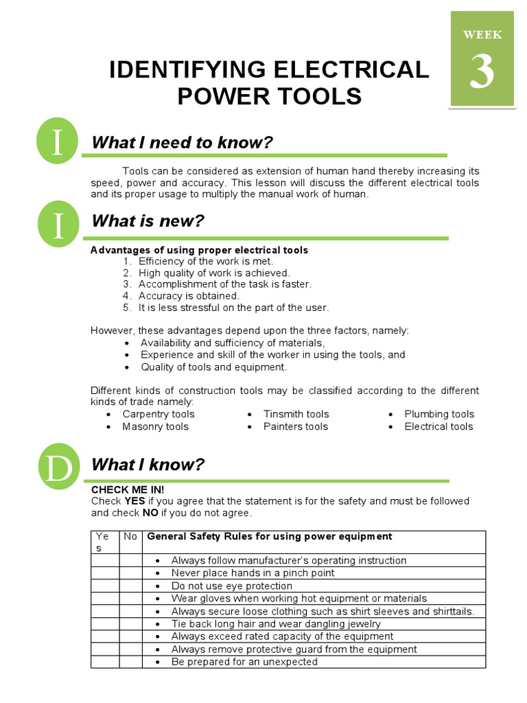 Module Week 3 Identifying Electrical Tools | PDF | Drill | Grinding ...