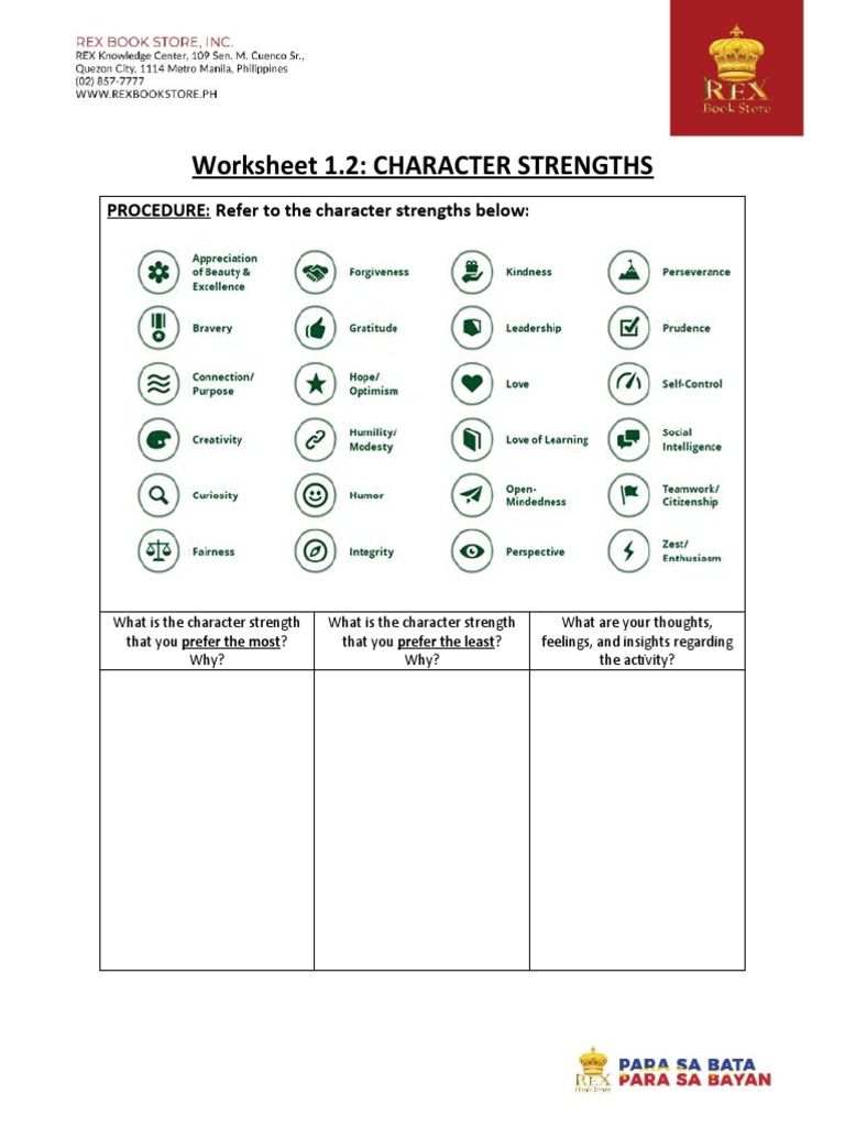 Worksheet 1.2: CHARACTER STRENGTHS | PDF