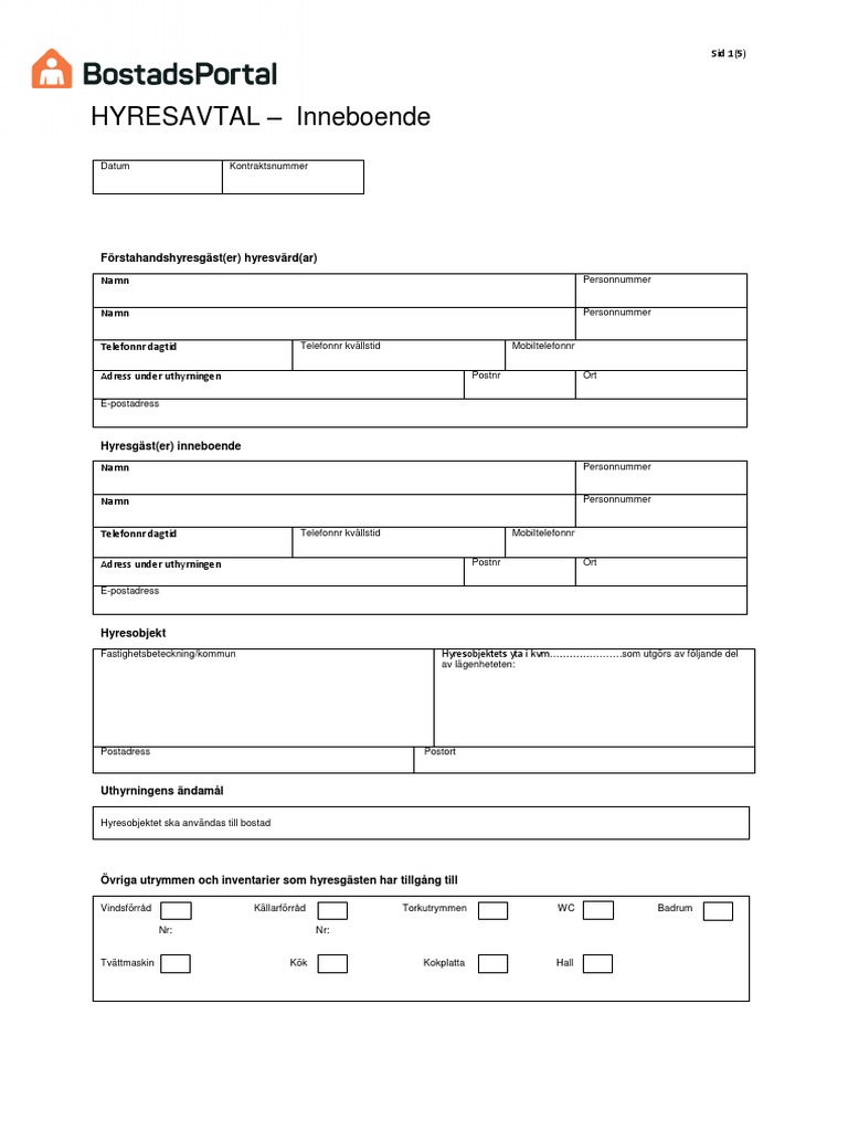 Hyreskontrakt INNEBOENDE | PDF