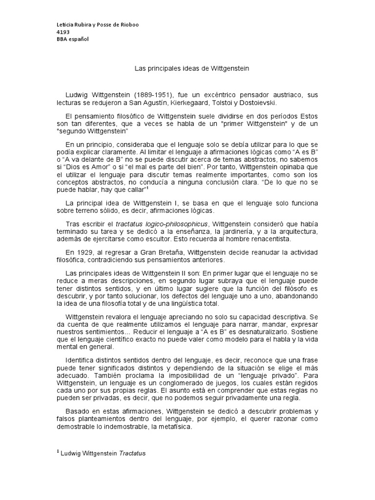 Principales Ideas de Wittgenstein | PDF | Ludwig Wittgenstein | Cognición