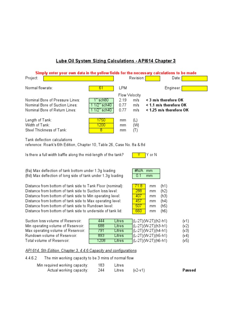 Lube Oil System Sizing Calculations - API614 Chapter 3 | PDF ...
