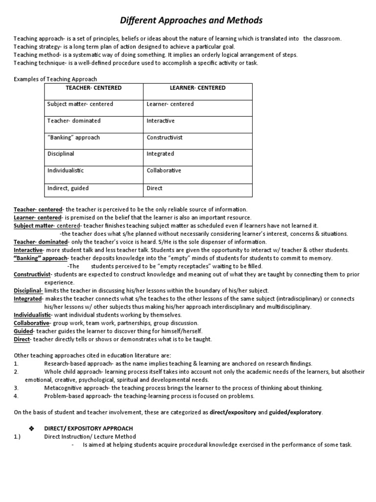 Different Approaches and Methods | PDF | Constructivism (Philosophy Of ...