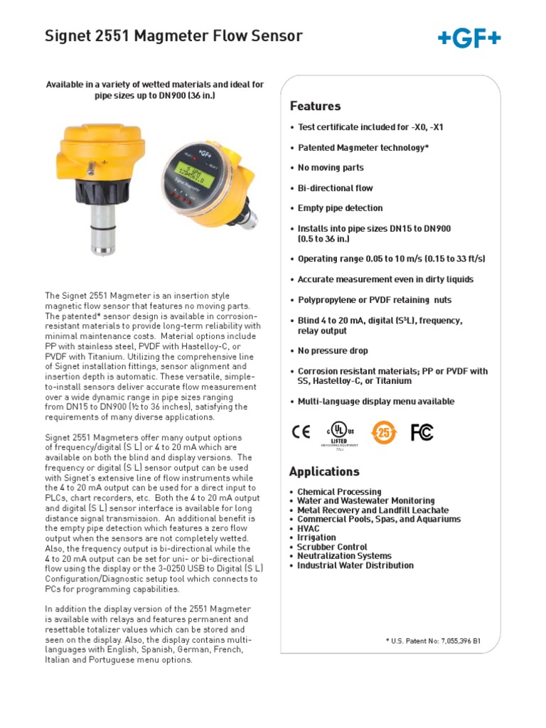 Signet 2551 Magmeter Flow Sensor: Features | PDF | Flow Measurement ...