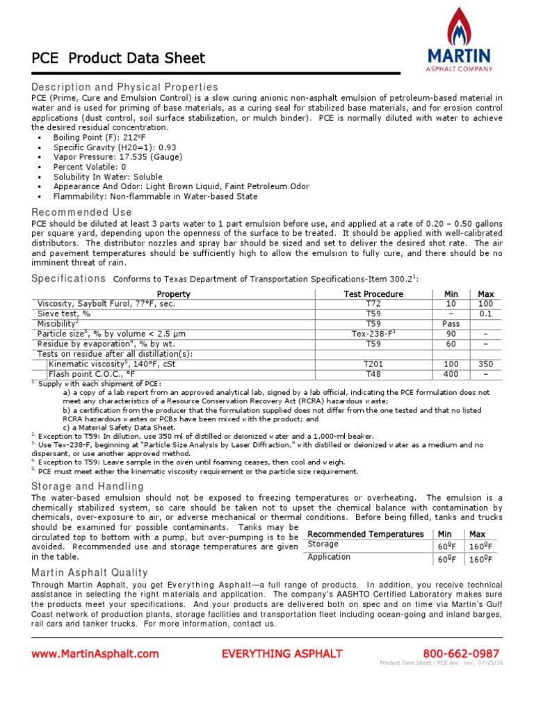 PCE Product Data Sheet: Description and Physical Properties | PDF ...