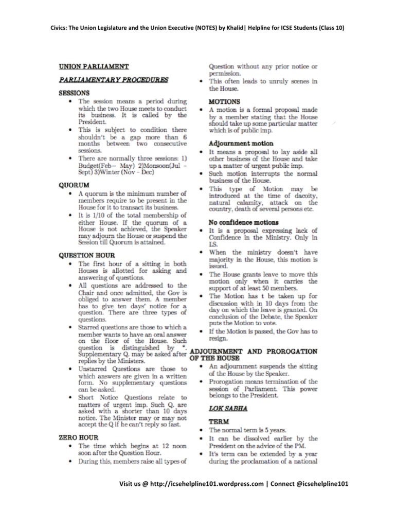 Union Legislature & Executive Notes | PDF | Government