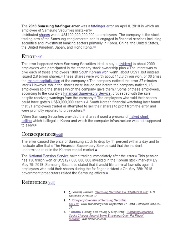 Error: Fat-Finger Error Shares | PDF | Companies | Business
