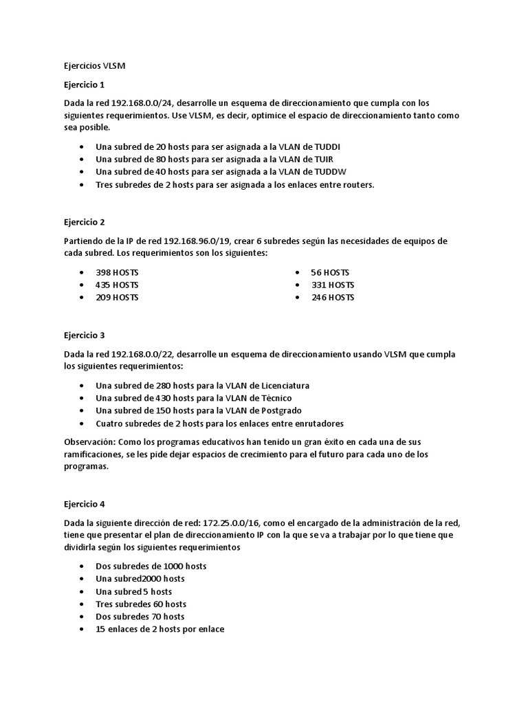 Ejercicios VLSM | PDF