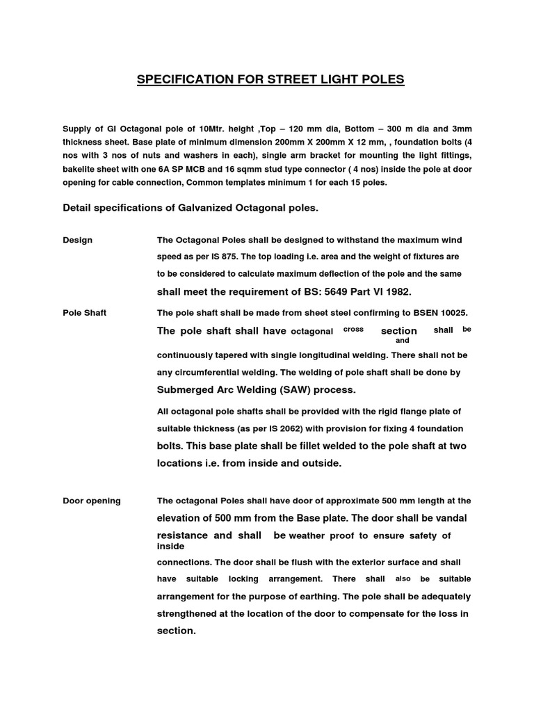 Street Pole - Specification PDF | PDF | Infrared | Camera