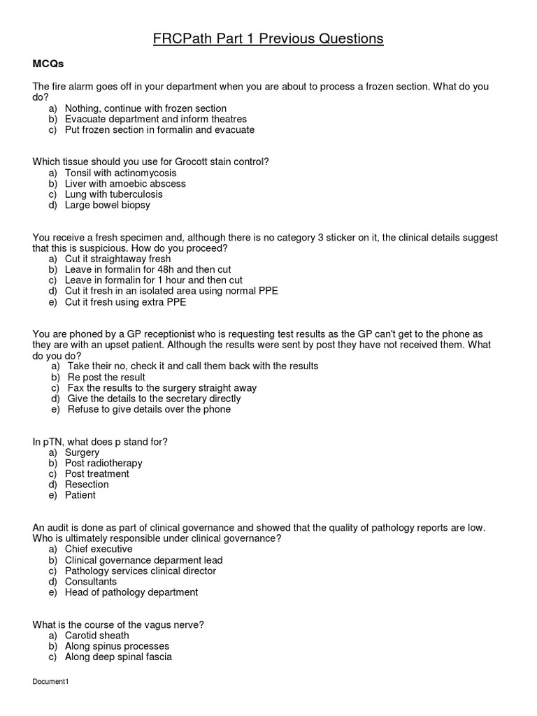 Frcpath Part 1 Previous Questions: Document1 | PDF | Ovarian Cancer ...