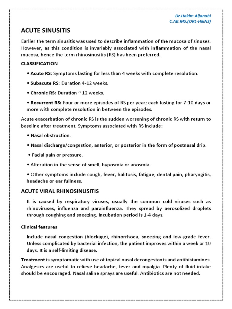 Acute Bacterial Rhinosinusitis: A Comprehensive Review of Symptoms ...