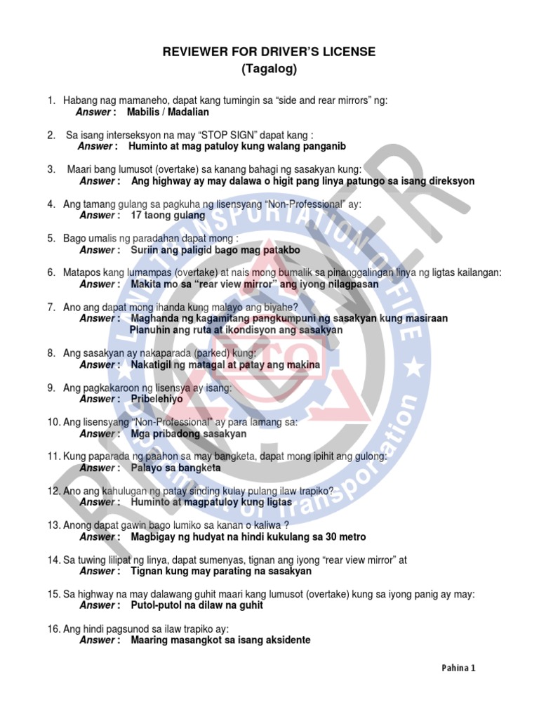 LTO Reviewer PDF | PDF