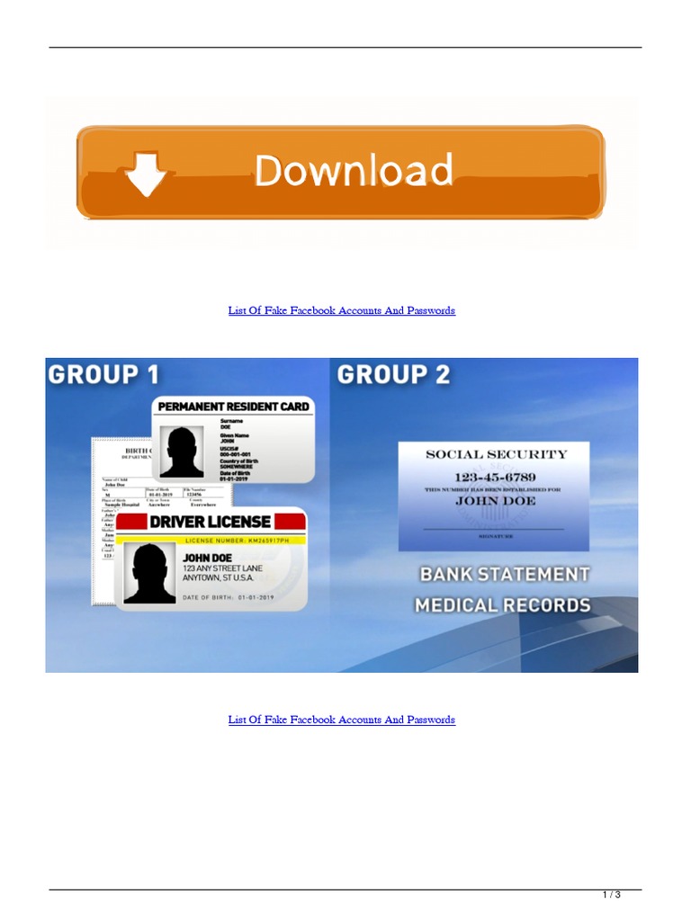 List of Fake Facebook Accounts and Passwords PDF | Download Free PDF ...