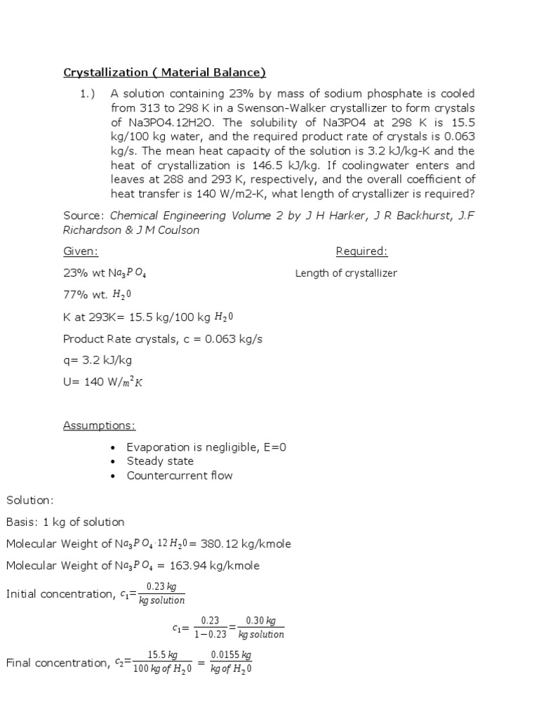 Crystallization Material Balance | PDF | Crystallization | Sodium