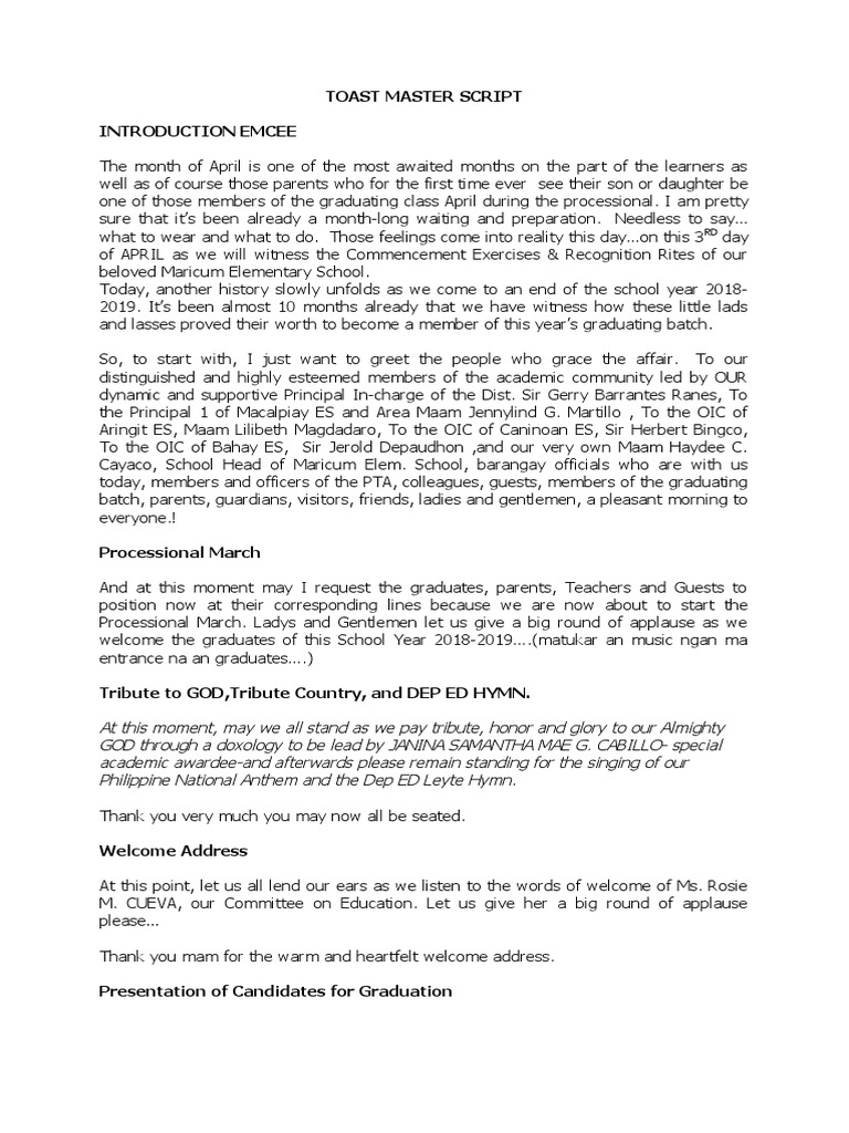 Graduation Emcee Script | PDF