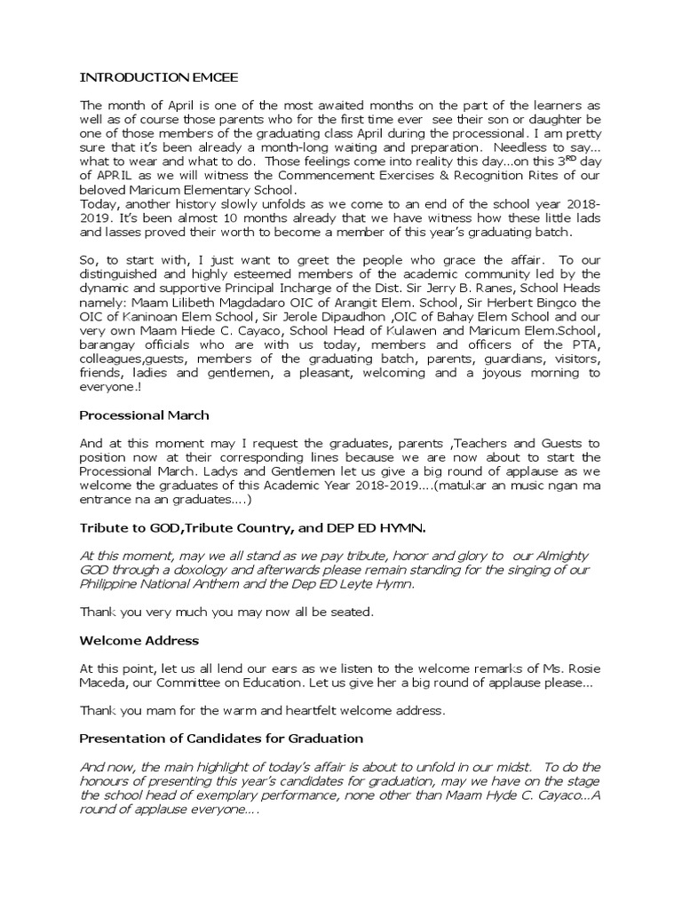 Introduction Emcee | PDF | Cultural Conventions | Academia