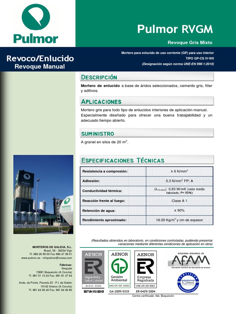 FT Pulmor RVGM | PDF | Hormigón | Ingeniería de Edificación
