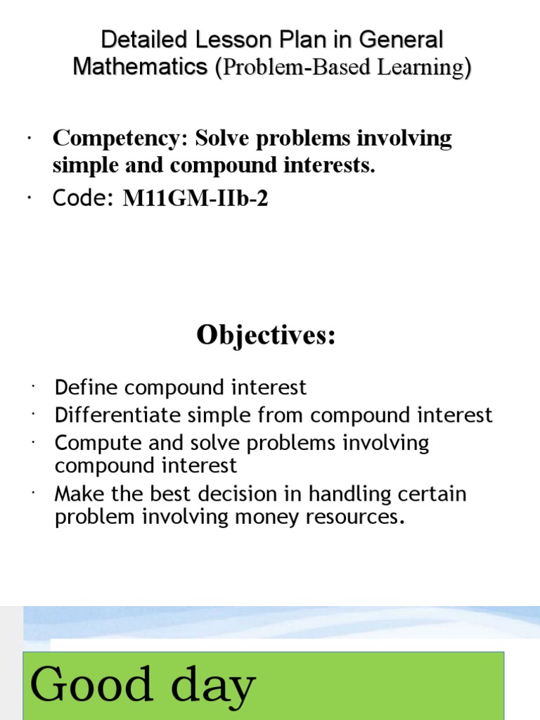 Compound Interest Lesson Plan for Grade 11 | PDF | Compound Interest ...