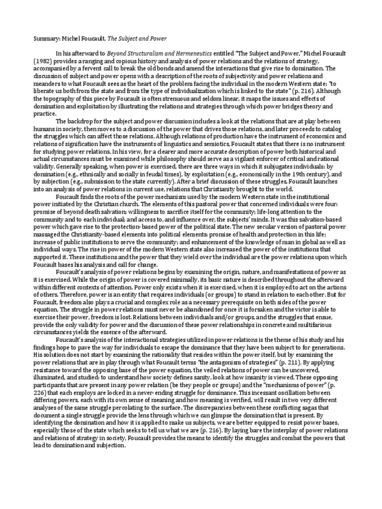 Foucault on Power and Subjectivity | PDF | Michel Foucault ...
