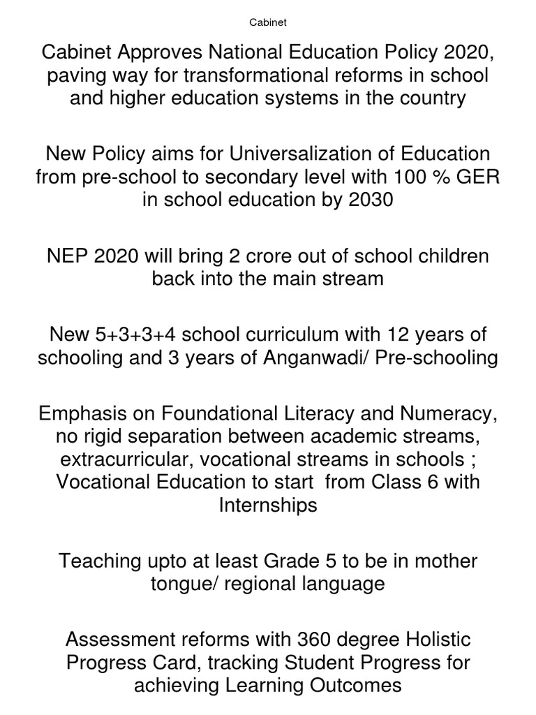 National Education Policy 2020 Pdf Schools Curriculum