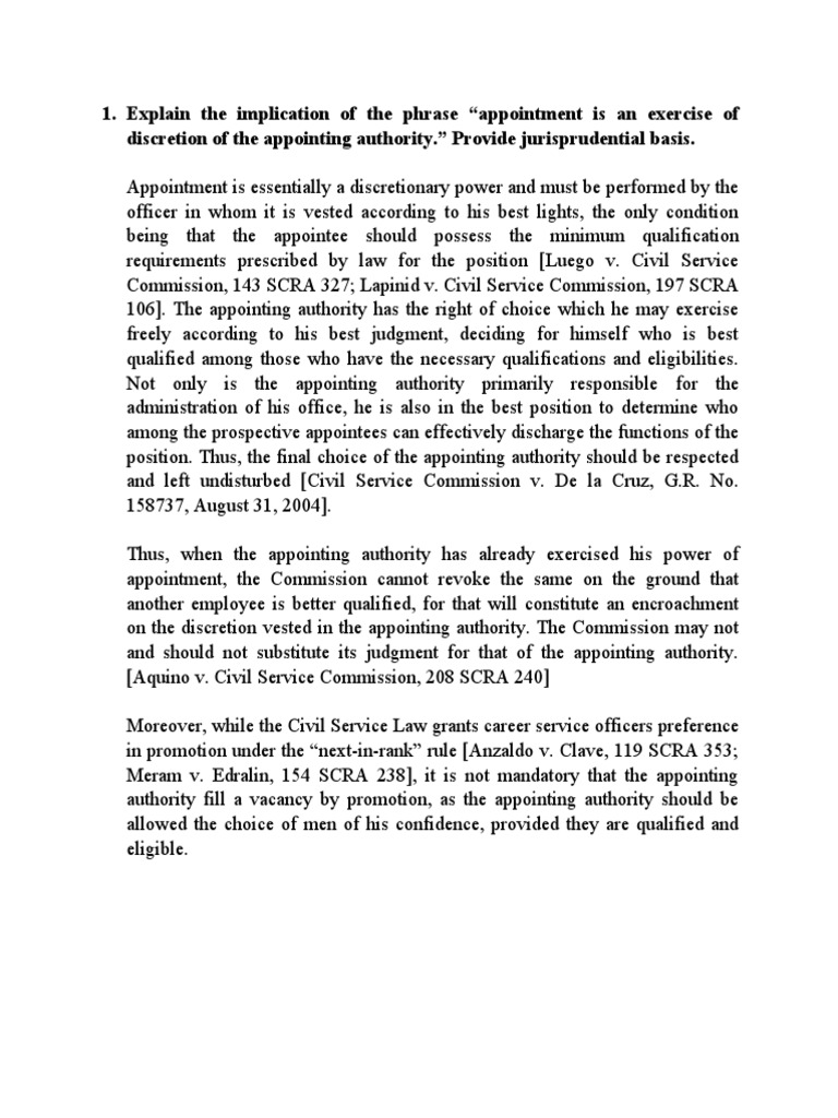 Explain The Implication of The Phrase "Appointment Is An Exercise of ...