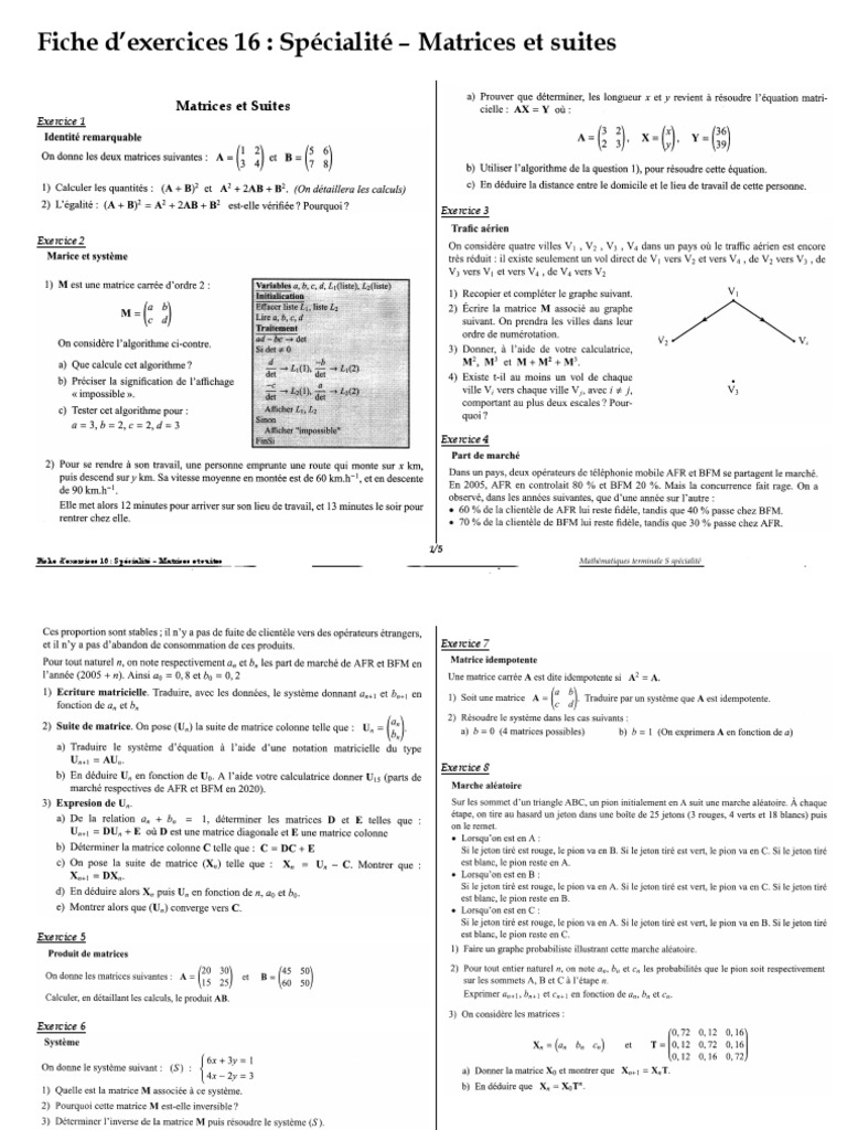 Chapitre16-Exercices Matrices Suites | PDF | Raisonnement déductif ...