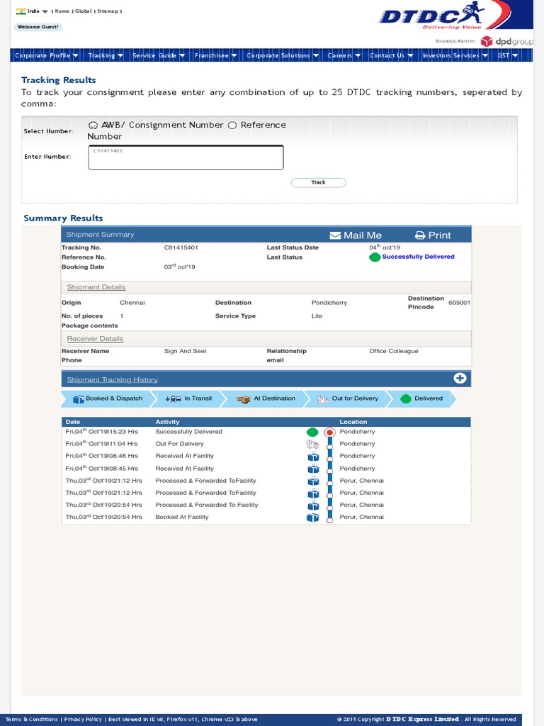 To Track Your Consignment Please Enter Any Combination of Up To 25 DTDC Tracking Numbers ...