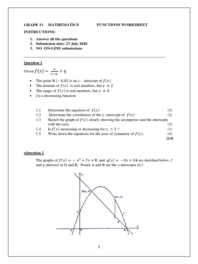 Gra de 11 Functions Worksheet | PDF | Asymptote | Cartesian Coordinate ...