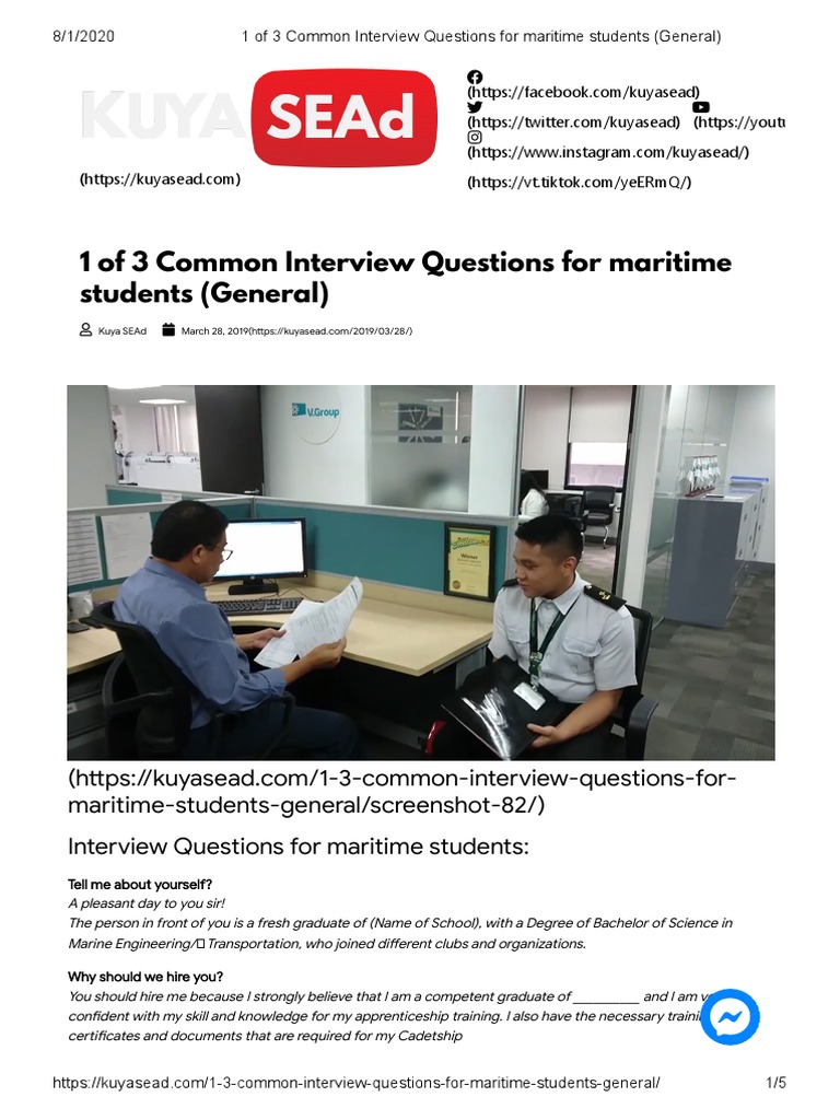 1 of 3 Common Interview Questions For Maritime Students (General) | PDF ...