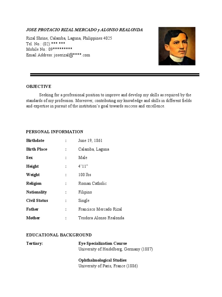 Alamag, B.O. - Jose Rizal Curriculum Vitae | PDF