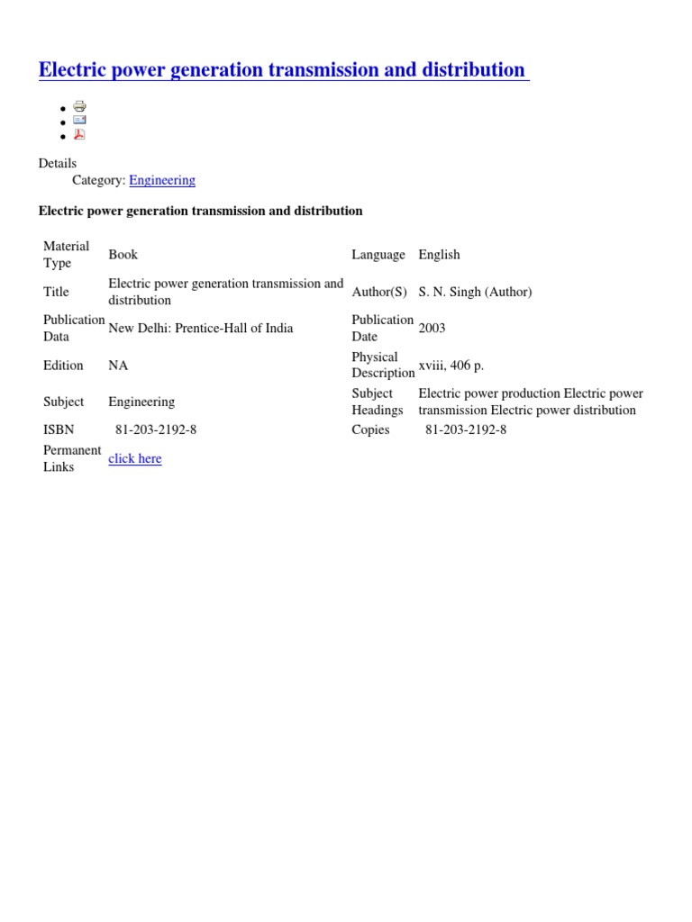 Electric Power Generation Transmission and Distribution: Engineering | PDF
