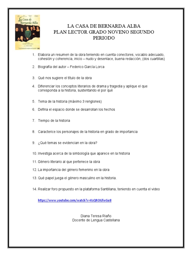 Actividad "La Casa de Bernarda Alba" | PDF | Federico García Lorca