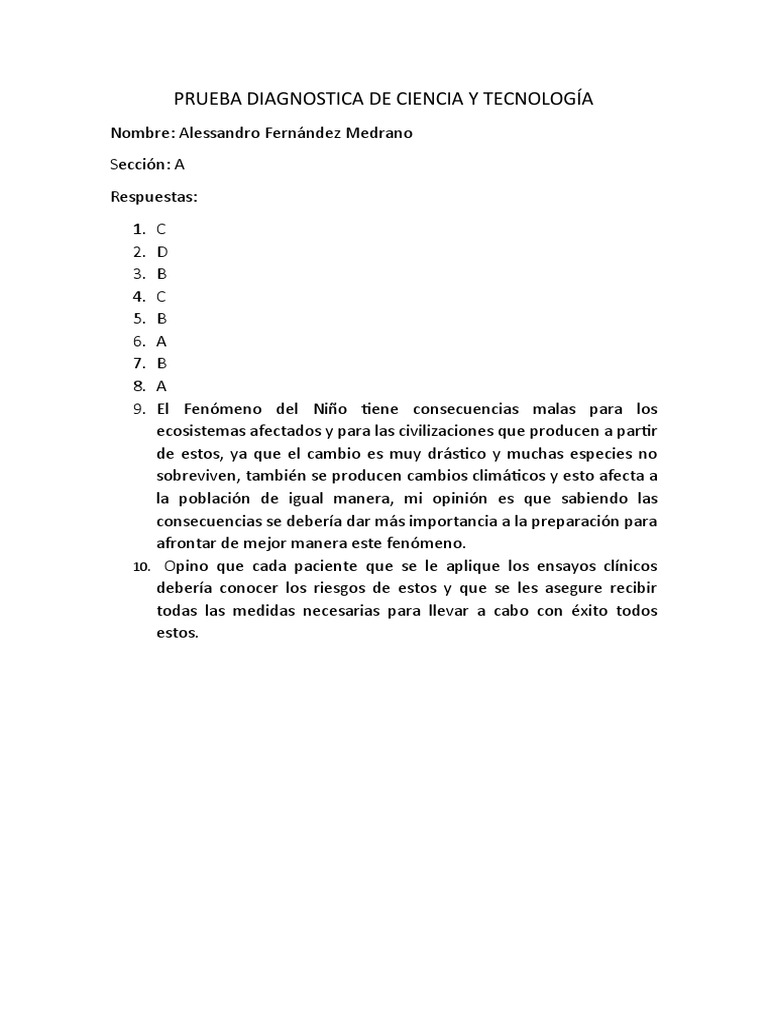 Prueba Diagnostica de Ciencia y Tecnología | PDF