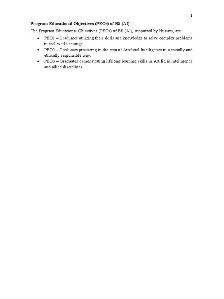 Program Educational Objectives (Peos) of Bs (Ai) | Download Free PDF ...