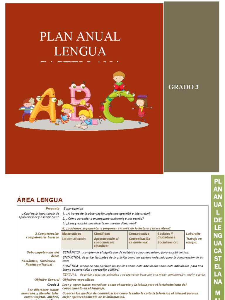Plan anual de lengua castellana para tercer grado | PDF | Escritura ...