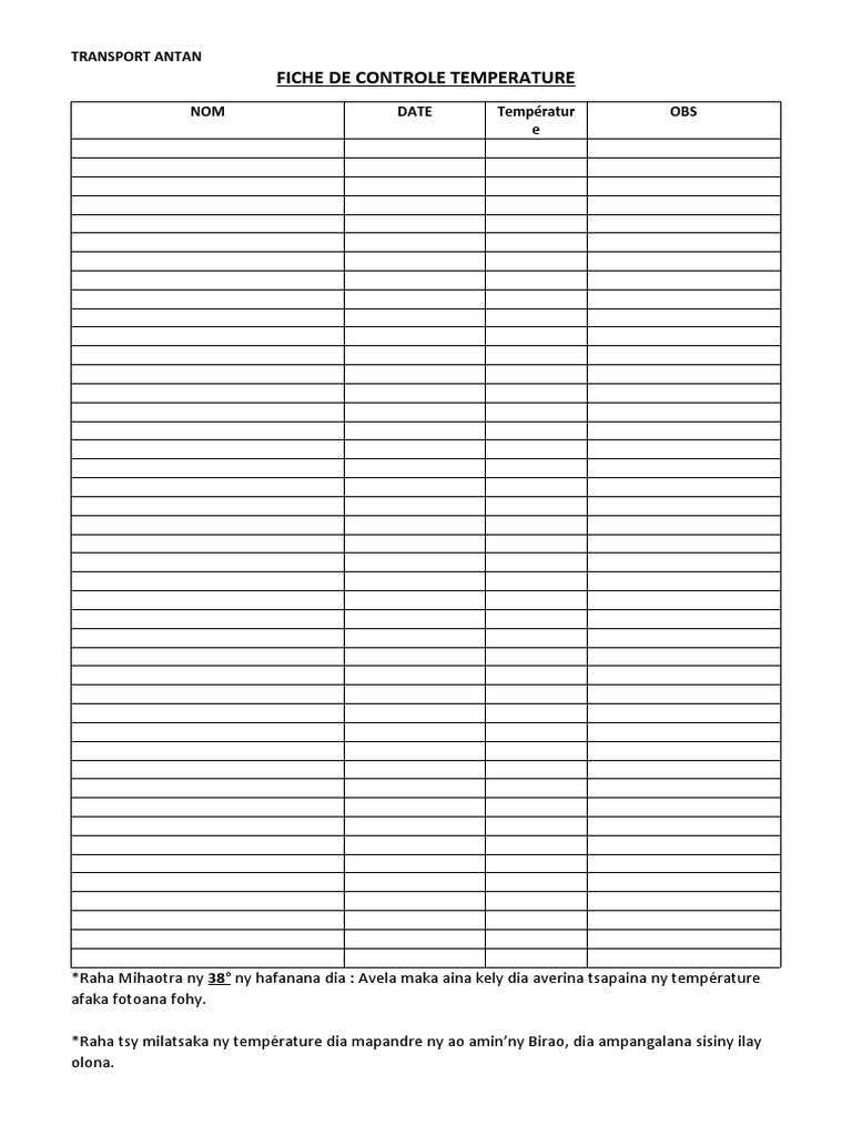Fiche de Temperature | PDF
