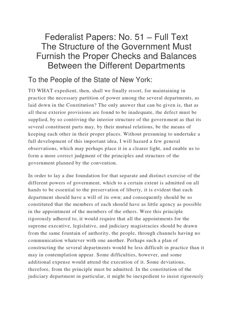 Federalist Paper 51 | PDF | The Federalist Papers | Constitution