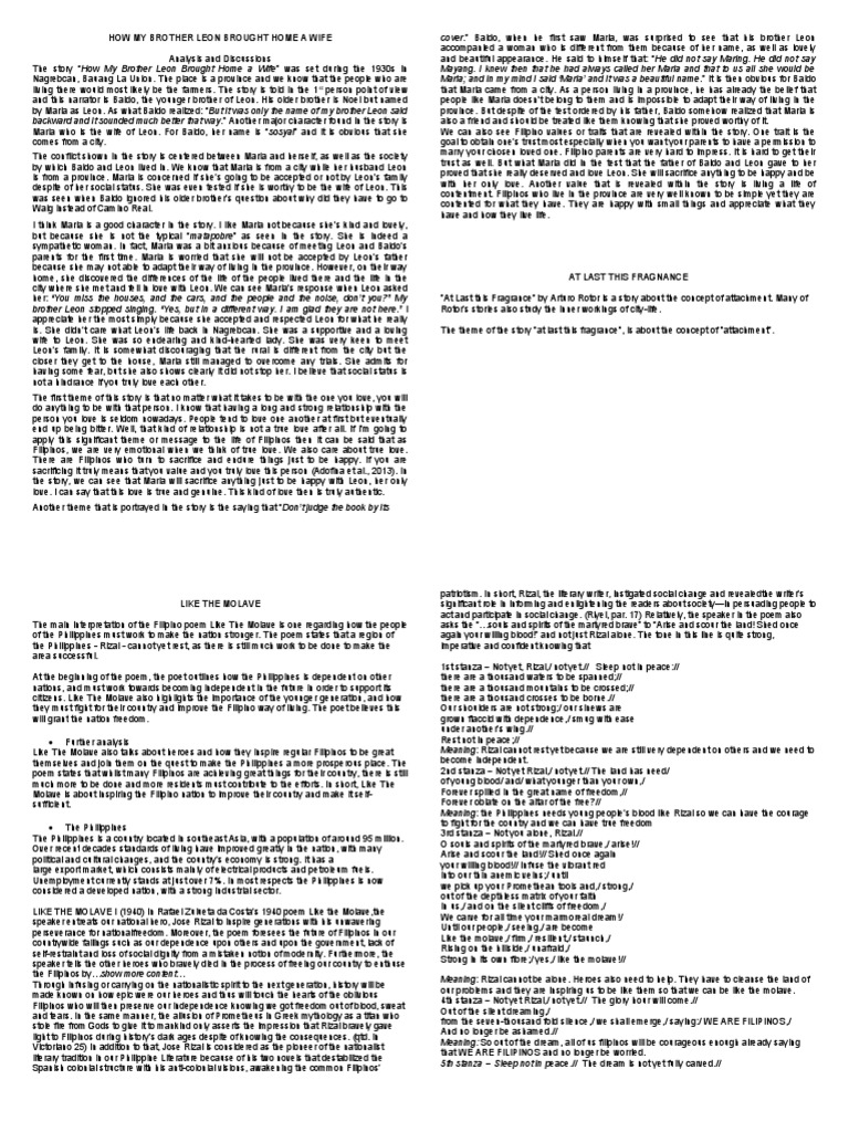 Lecture On Like A Molave and Other Pieces in Philippine Literature in ...