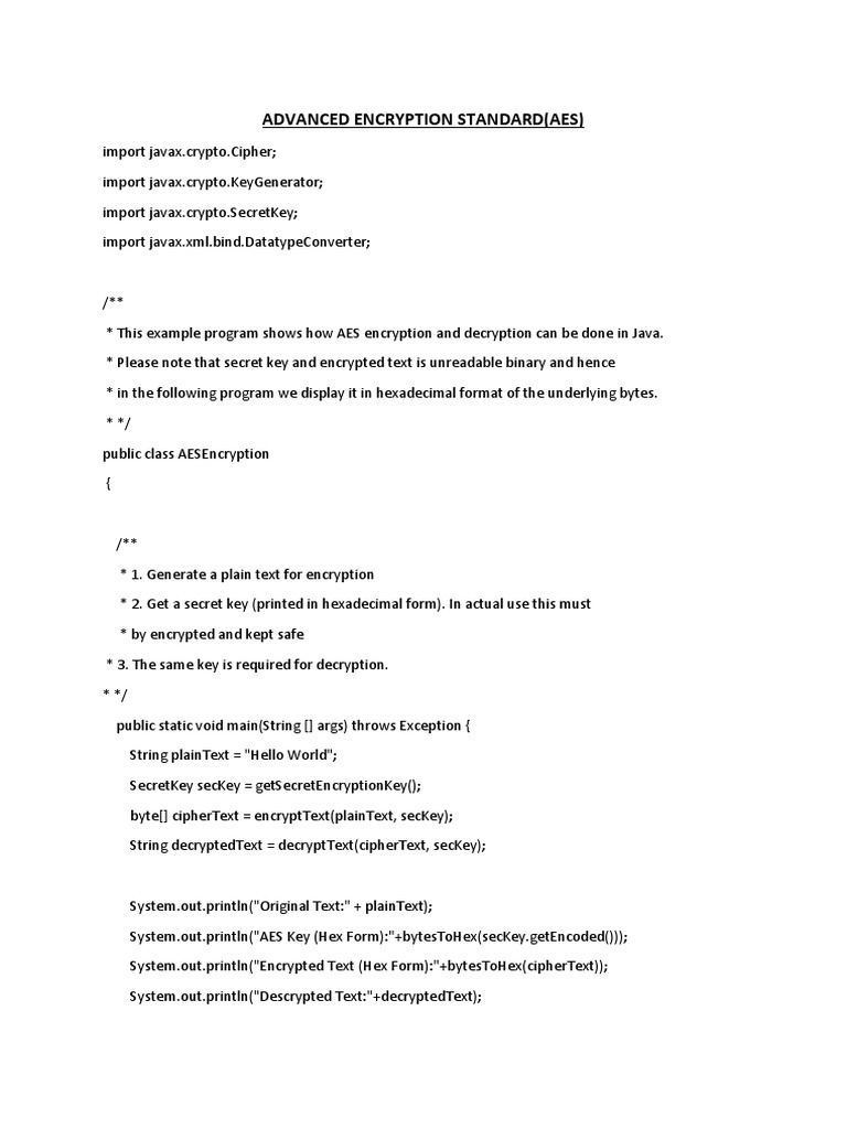 Java AES Encryption Example | PDF | Cryptography | Secure Communication