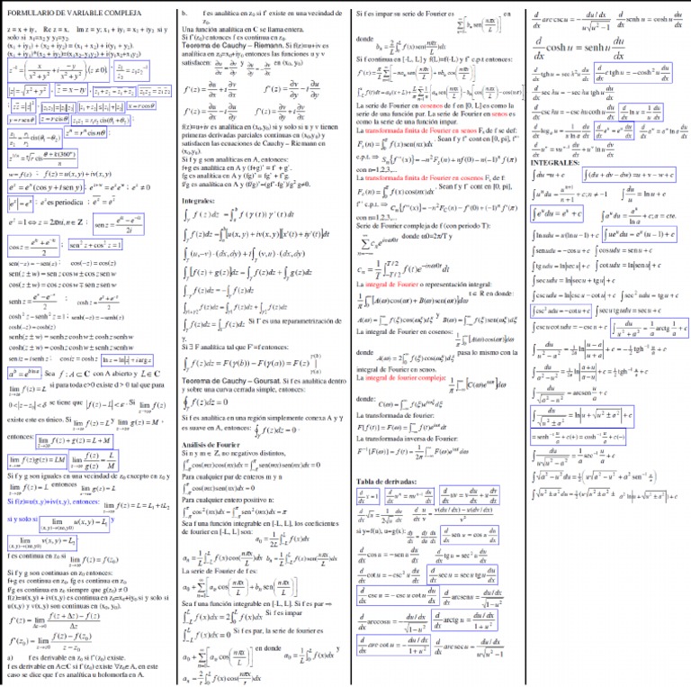 Formulario Sobre Variable Compleja | PDF