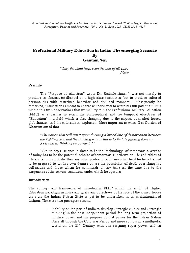 Professional Military Education in India: The Emerging Scenario by ...